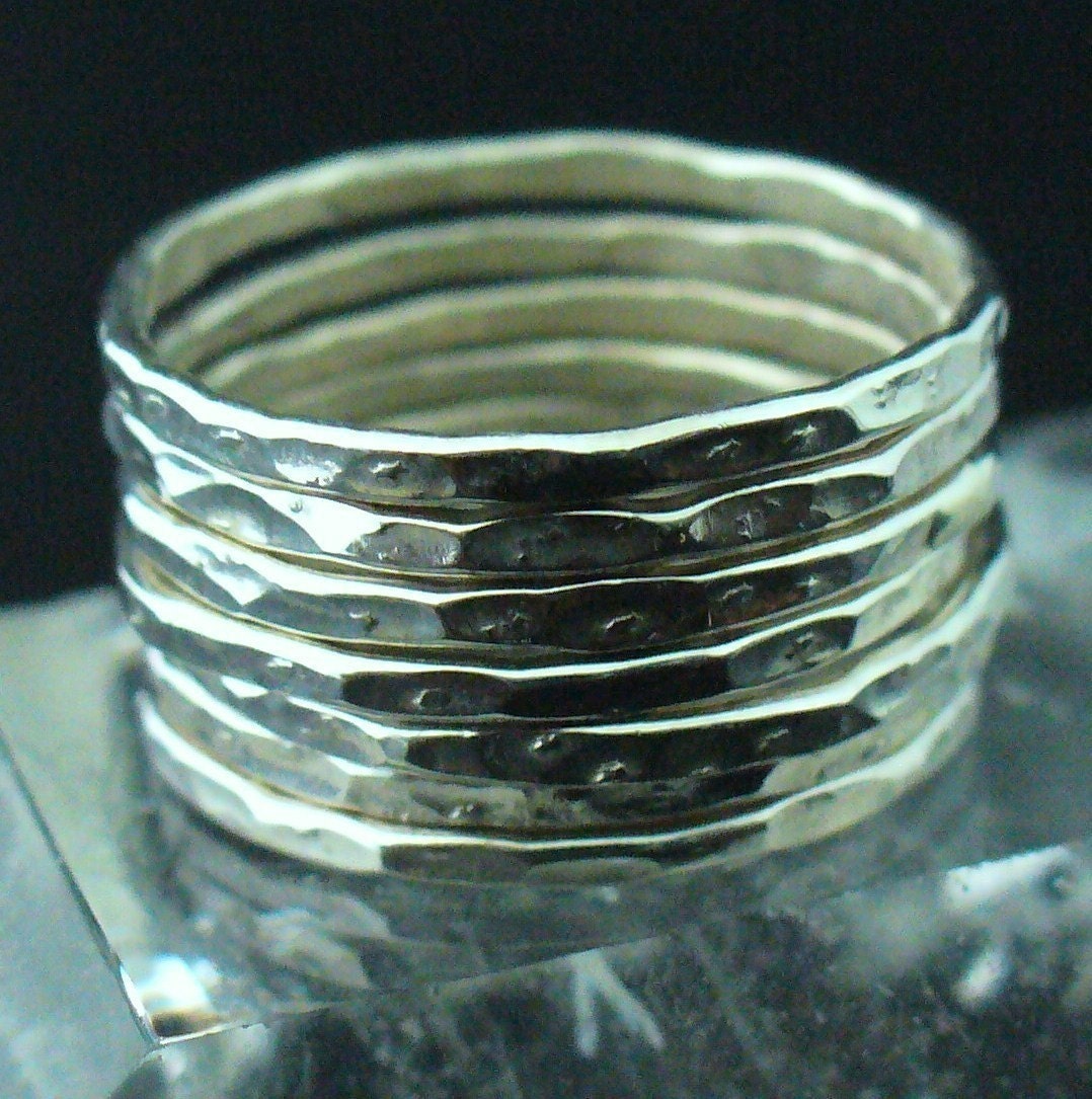Silver Stacking Ring Hammered Sterling Silver 7 Band Set | Etsy