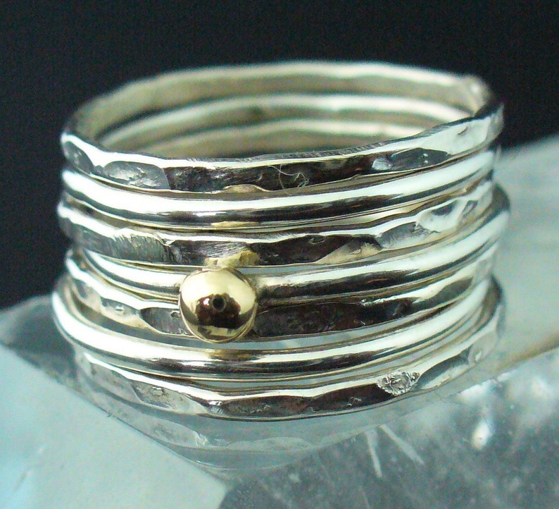 Sterling Stack Set Mixed Hammered and Polished Stacking Ring - Etsy