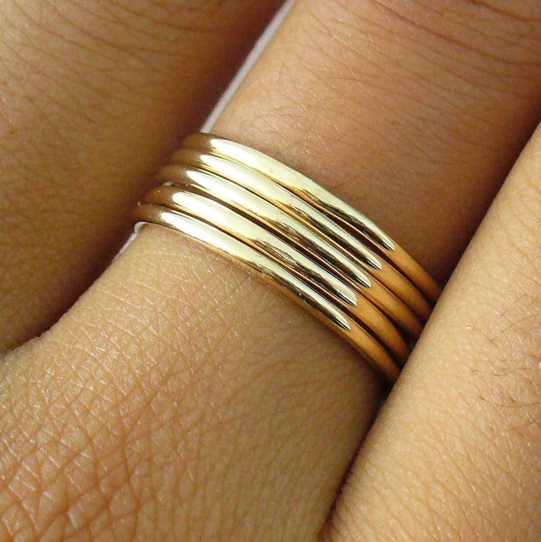 Stack Ring Set 5 Polished Gold Band Stacking Ring Set Mix - Etsy