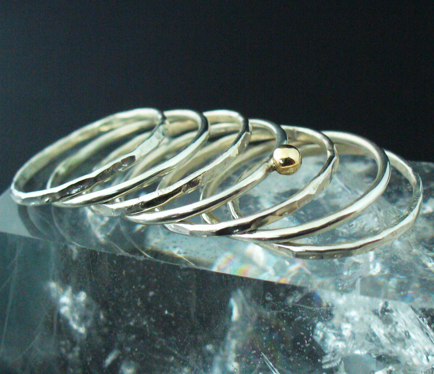 Sterling Stack Set Mixed Hammered and Polished Stacking Ring - Etsy