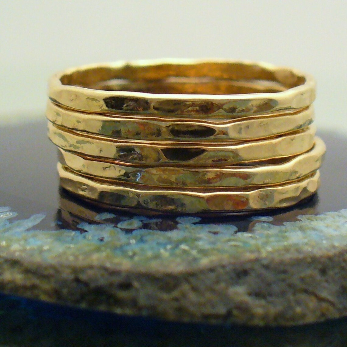 Gold Skinny Ring Set 5 Band Skinny Gold Rings Hammered | Etsy