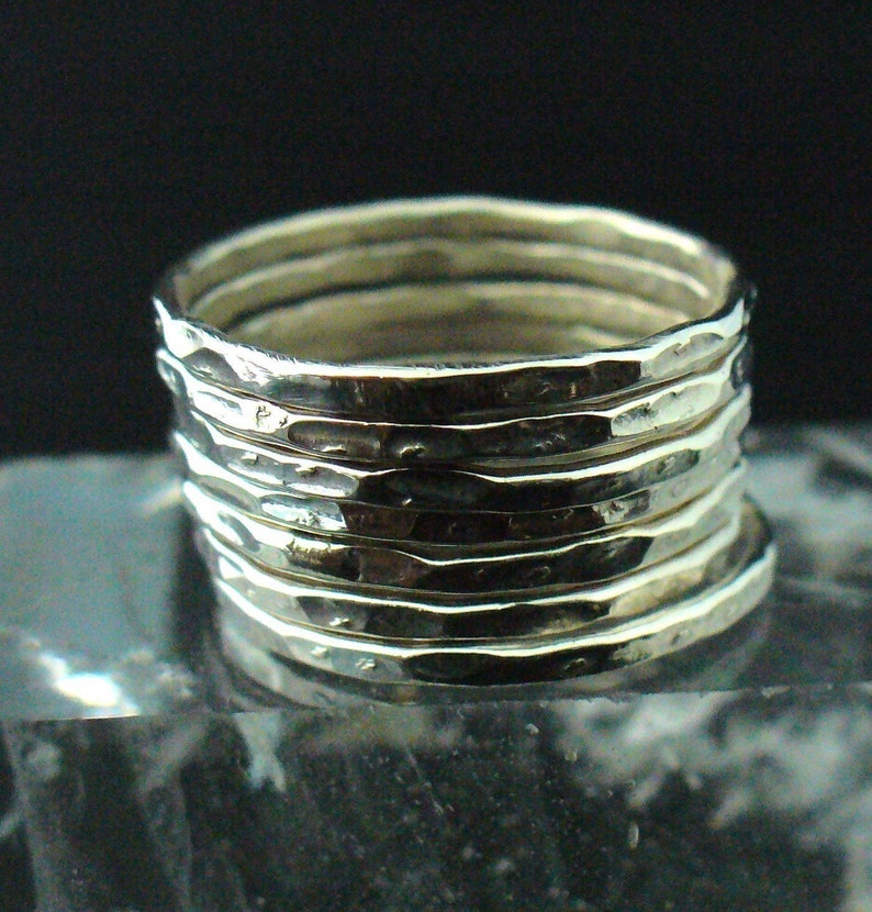 Silver Stacking Ring Hammered Sterling Silver 7 Band Set - Etsy