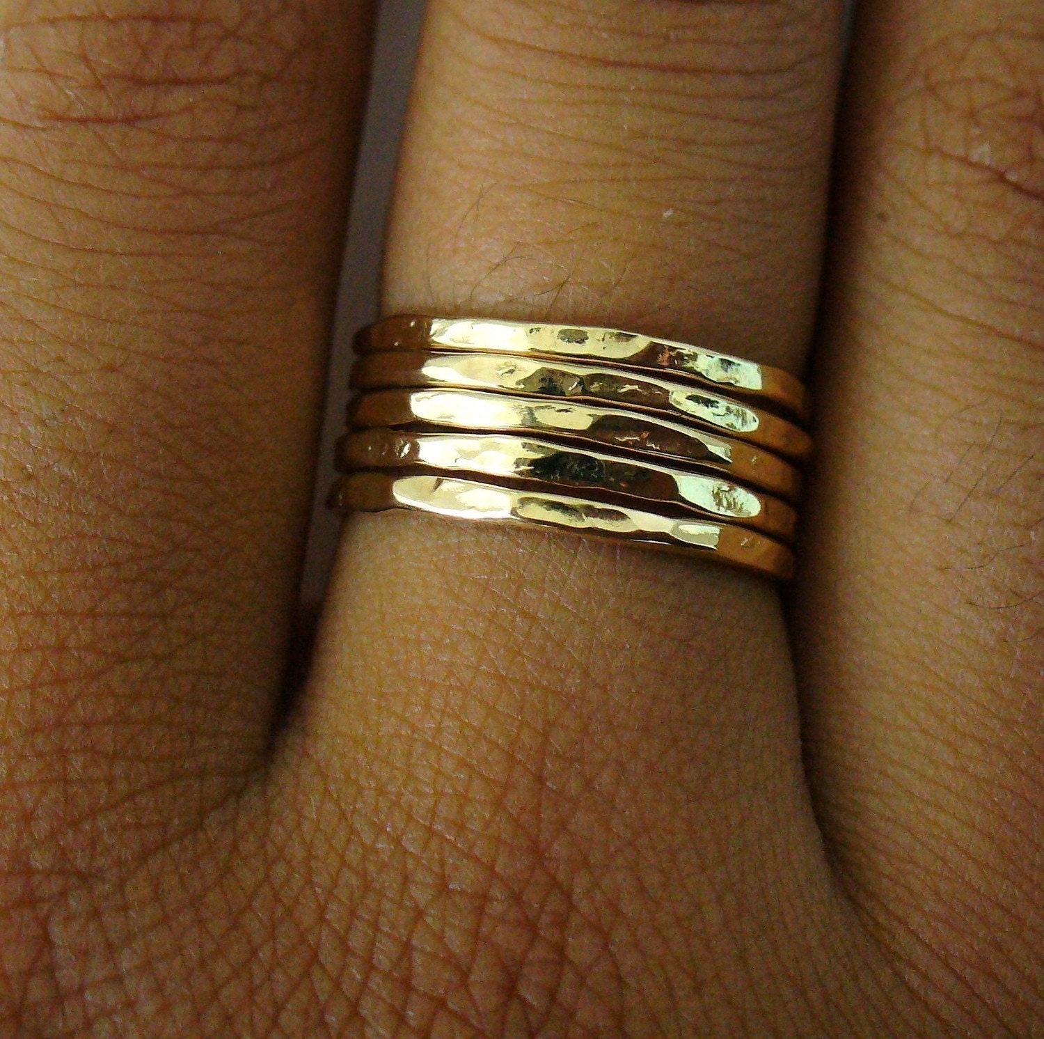 Gold Skinny Ring Set 5 Band Skinny Gold Rings Hammered | Etsy