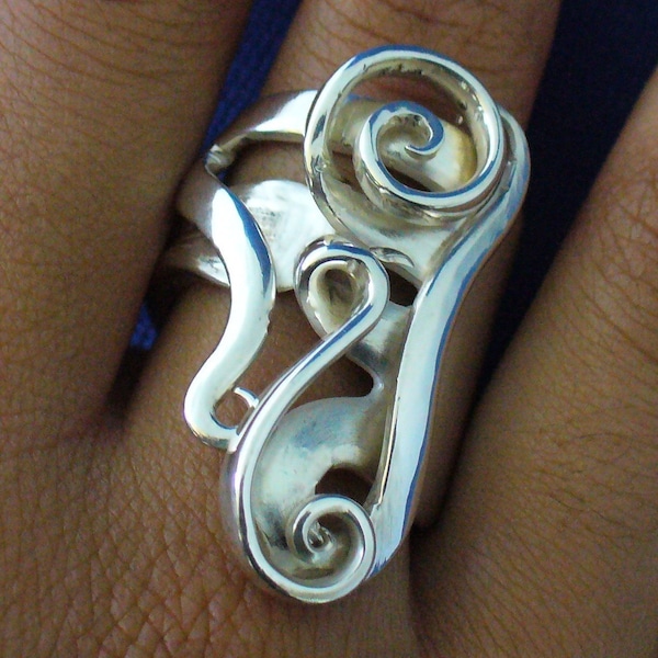 Long Silver Ring - Etsy