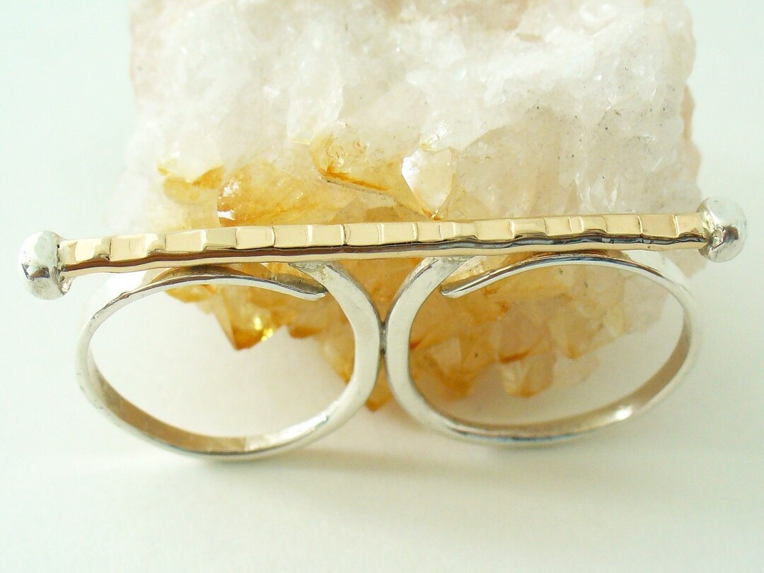 Two Finger Ring Sterling Silver and Gold - Etsy