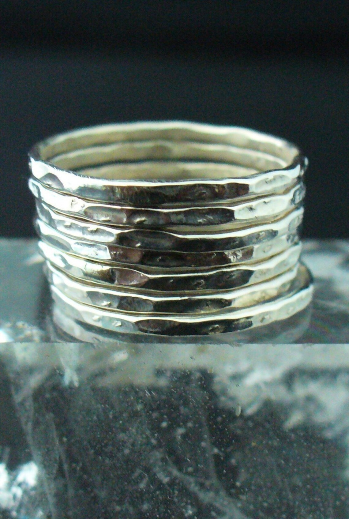 Silver Stacking Ring Hammered Sterling Silver 7 Band Set - Etsy