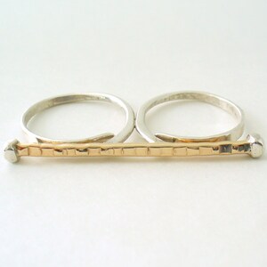 Two Finger Ring Sterling Silver and Gold - Etsy