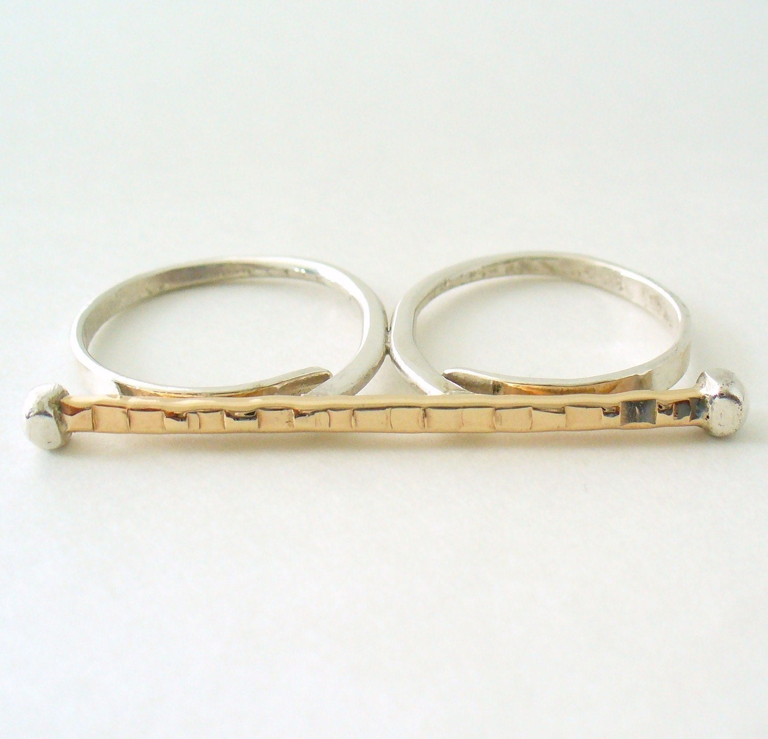 Two Finger Ring Sterling Silver and Gold | Etsy