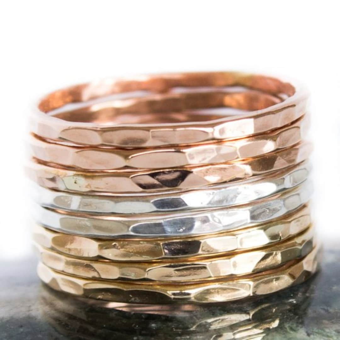 Stacking Ring Gold Hammered Sturdy 1.3 Mm Rings Rose Gold Rings ...