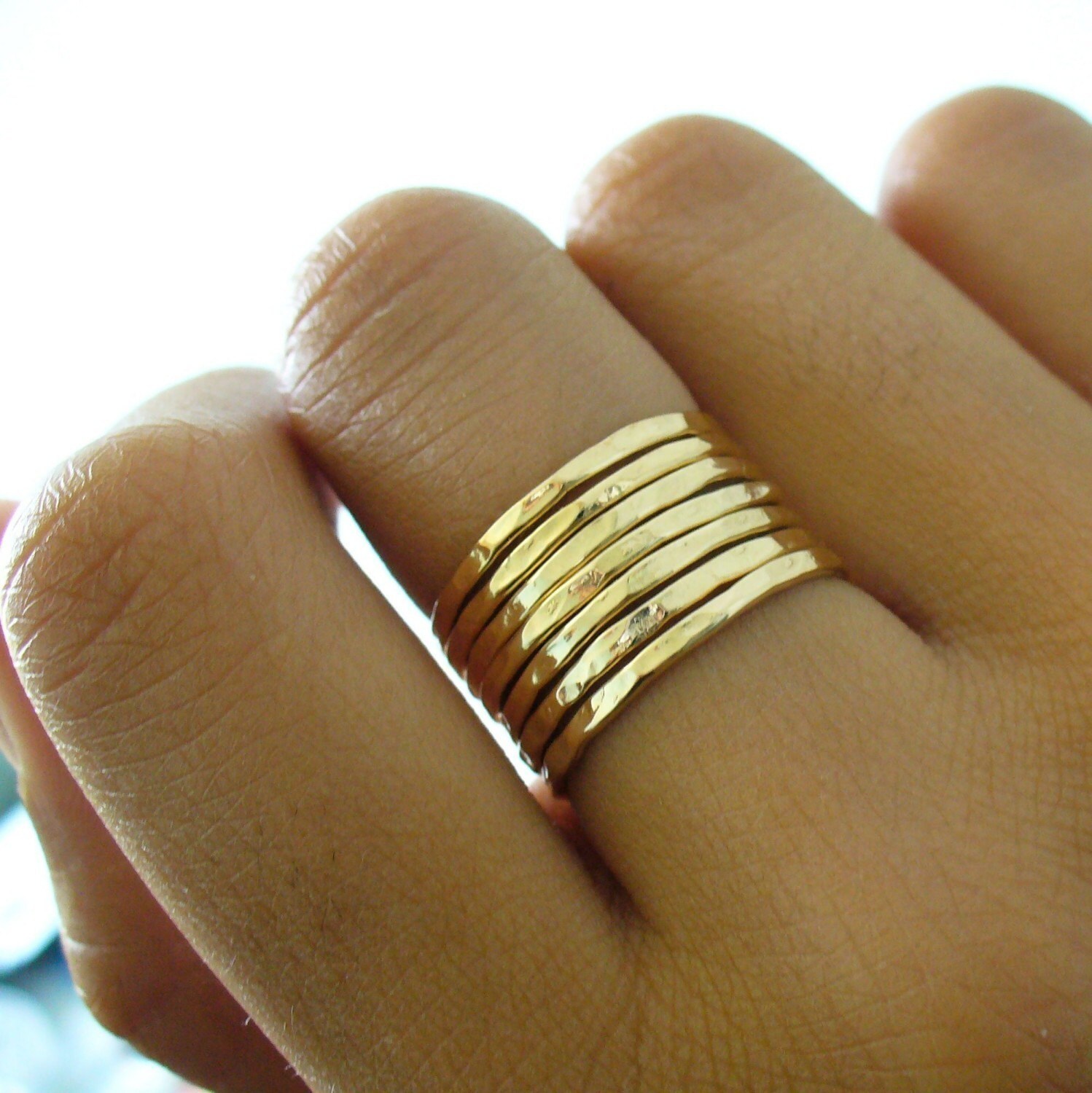 Dainty Gold Ring 7-band Stack Set Gold Ring Set Hammered Gold - Etsy