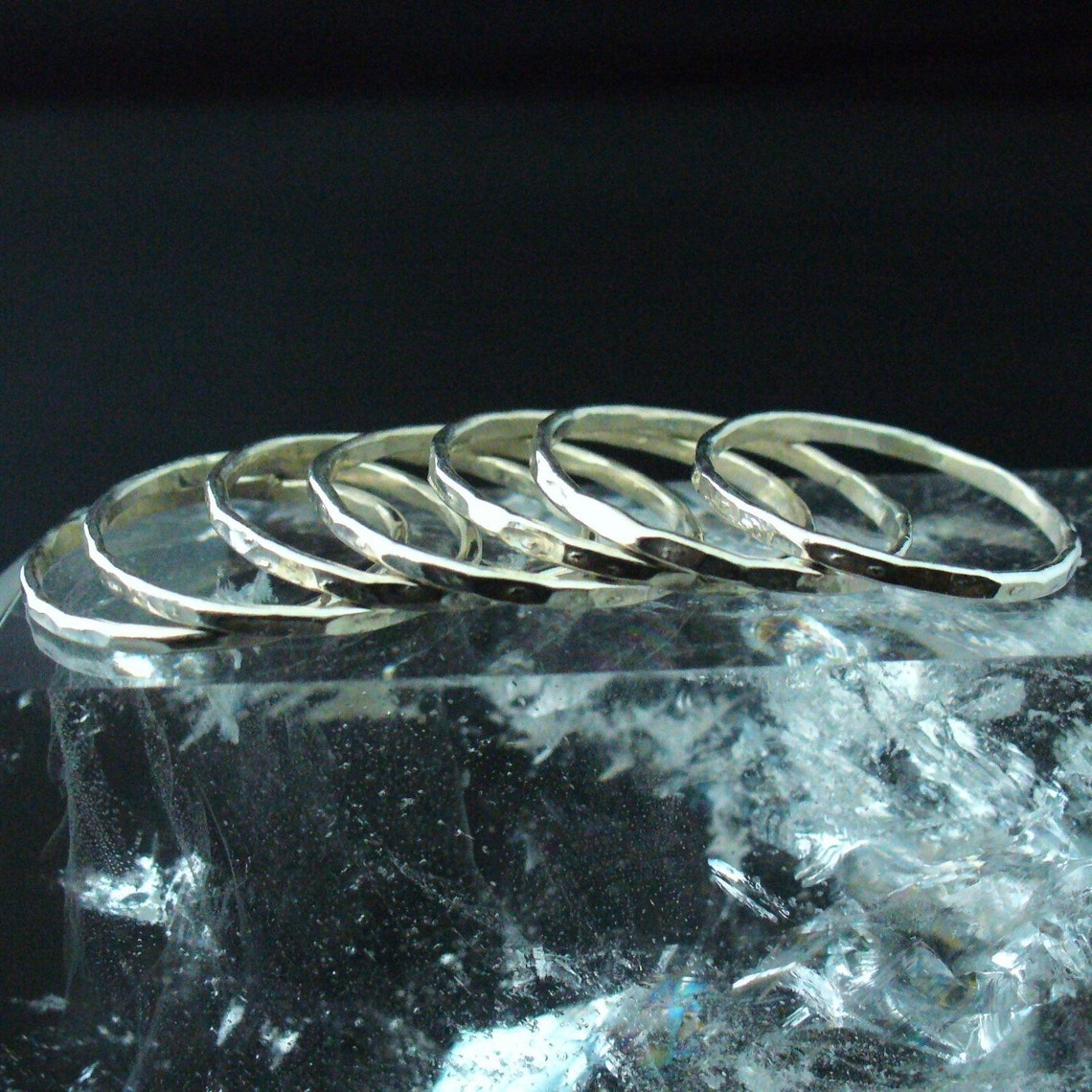 Silver Stacking Ring Hammered Sterling Silver 7 Band Set - Etsy