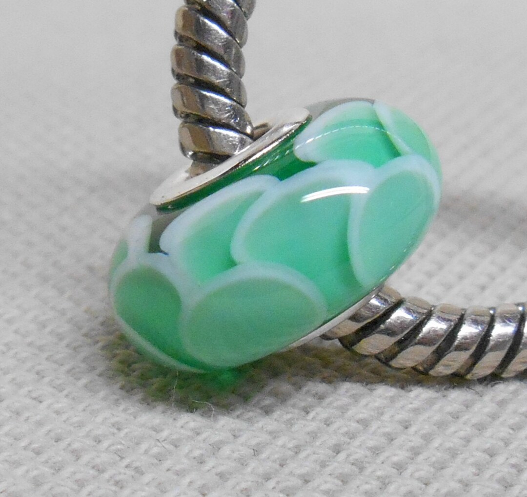 Transparent Green Scales Bead, Handmade Lampwork Bead, Silver Cored ...