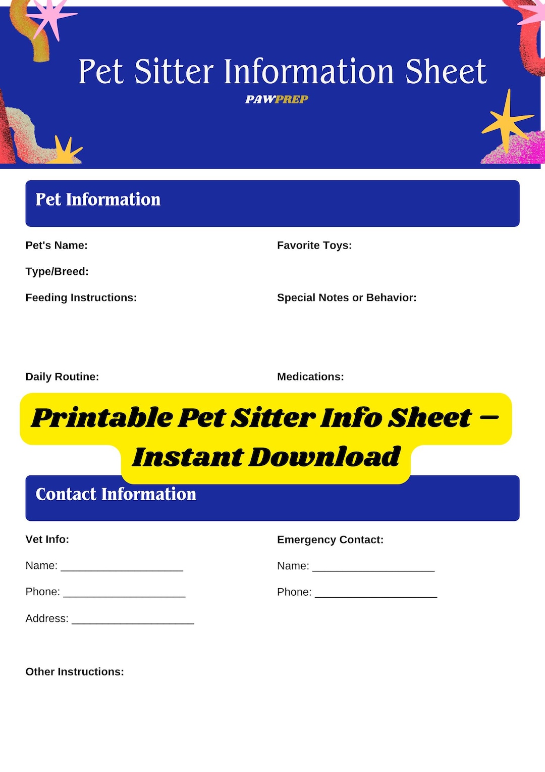Editable Pet Sitter Info Sheet Printable – Pet Care Instructions ...