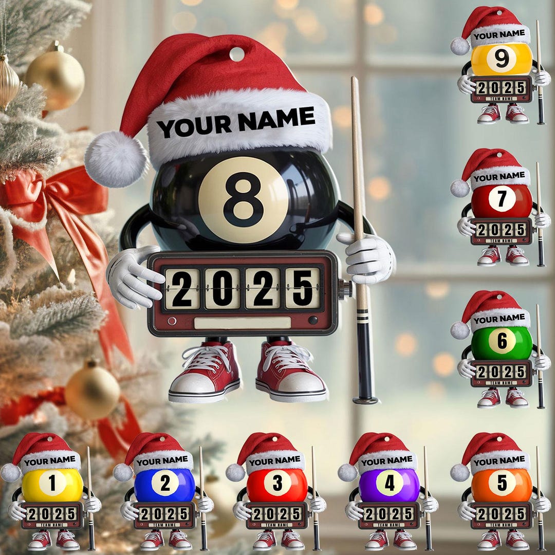 Personalized Billiard Ball Christmas Ornament: Funny Santa Cue Ball ...