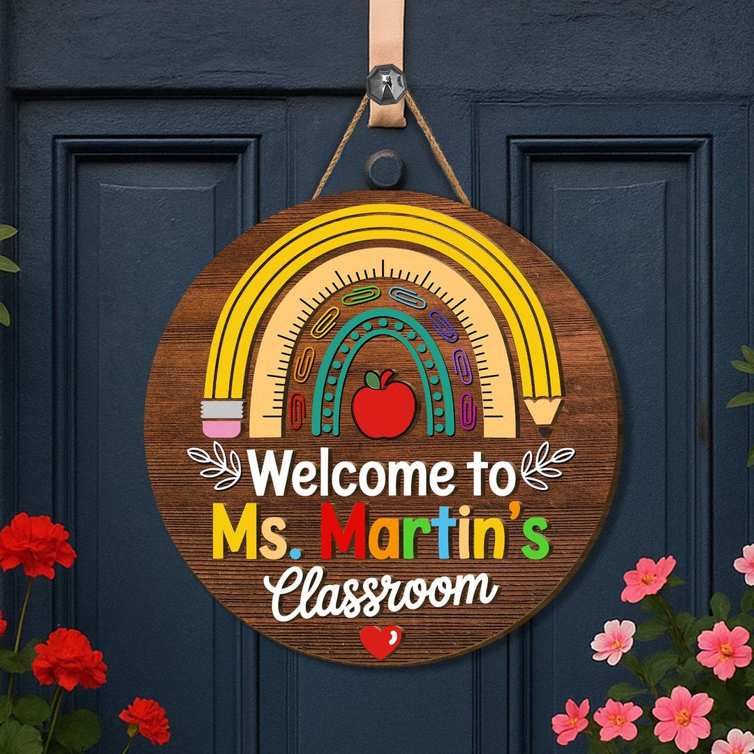 Custom Teacher Name Sign, Classroom Door Hanger, Back to School Gift ...
