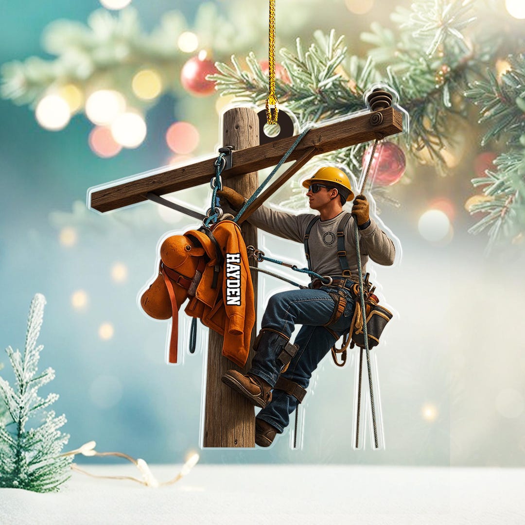 Personalized Lineman Christmas Ornament, 2D Flat, Electric Worker ...