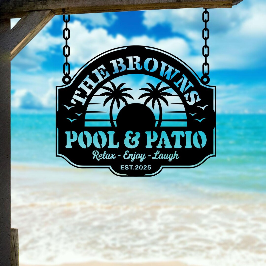 Personalized Backyard Pool Metal Sign, Personalized Family Poolside ...