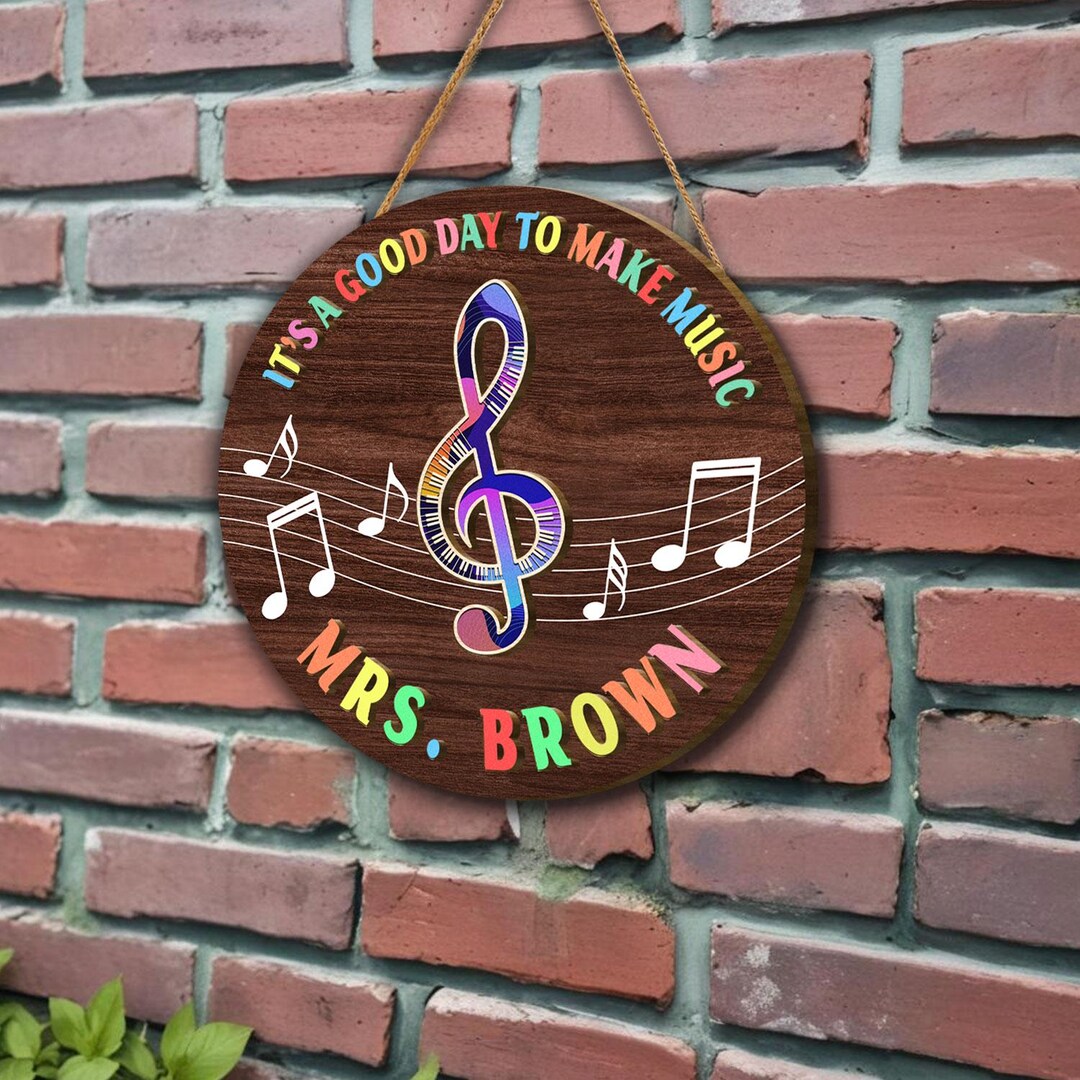 Music Teacher Door Sign, Personalized Name Wooden Sign Music, Music ...