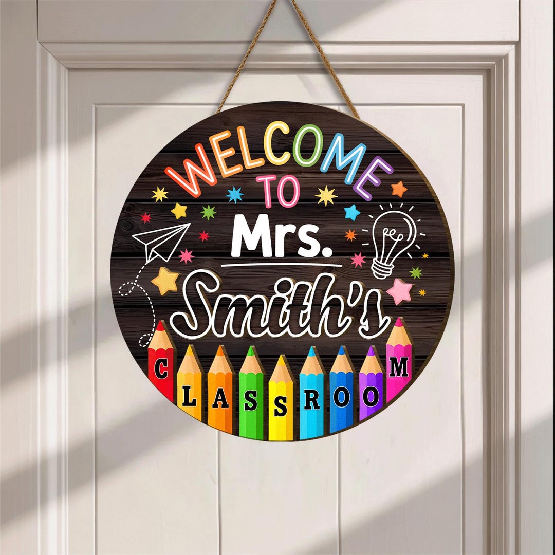 Custom Teacher Name Sign, Classroom Door Hanger, Back to School Gift ...