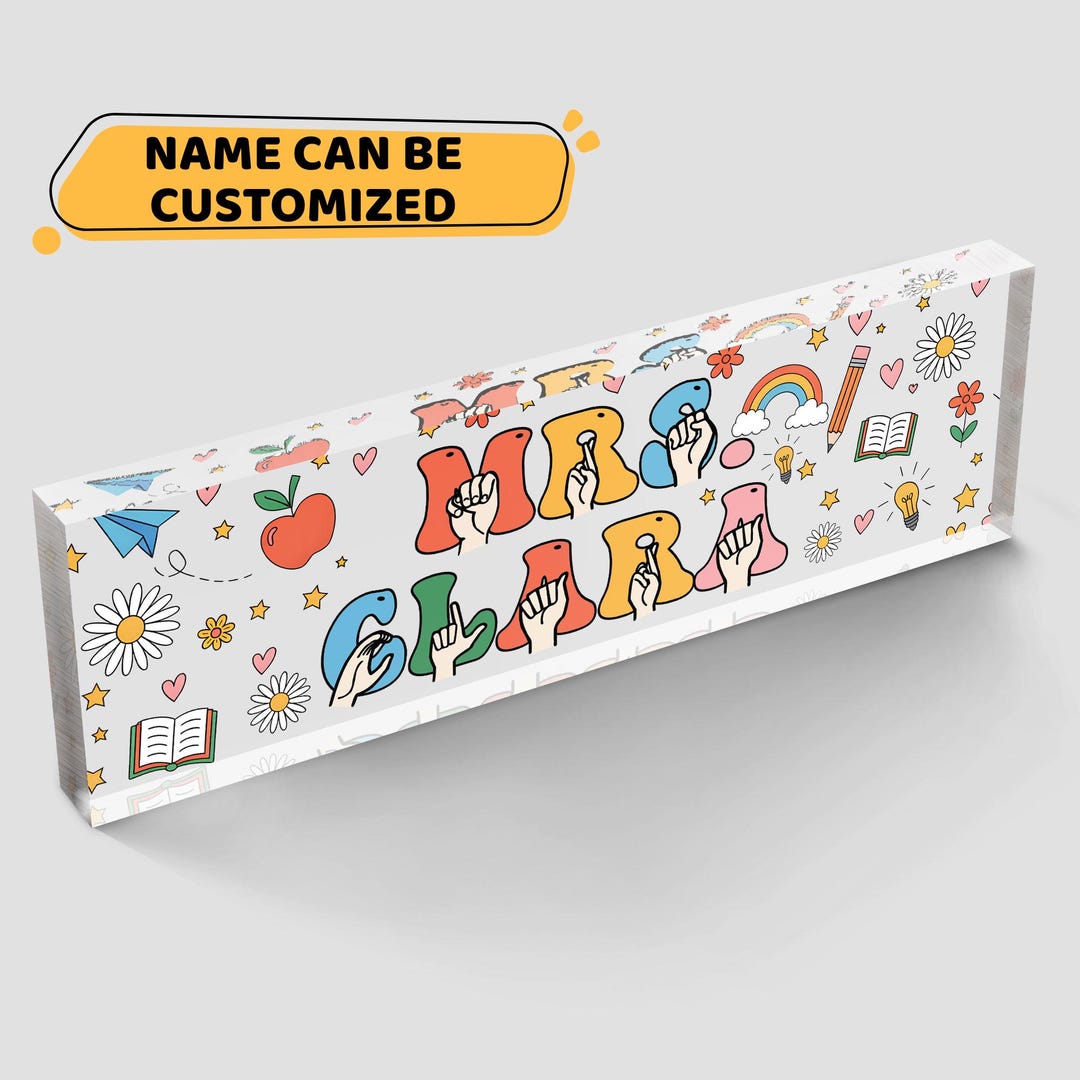 Personalized Sign Language Desk Nameplate, Floral ASL Teacher, Sign ...