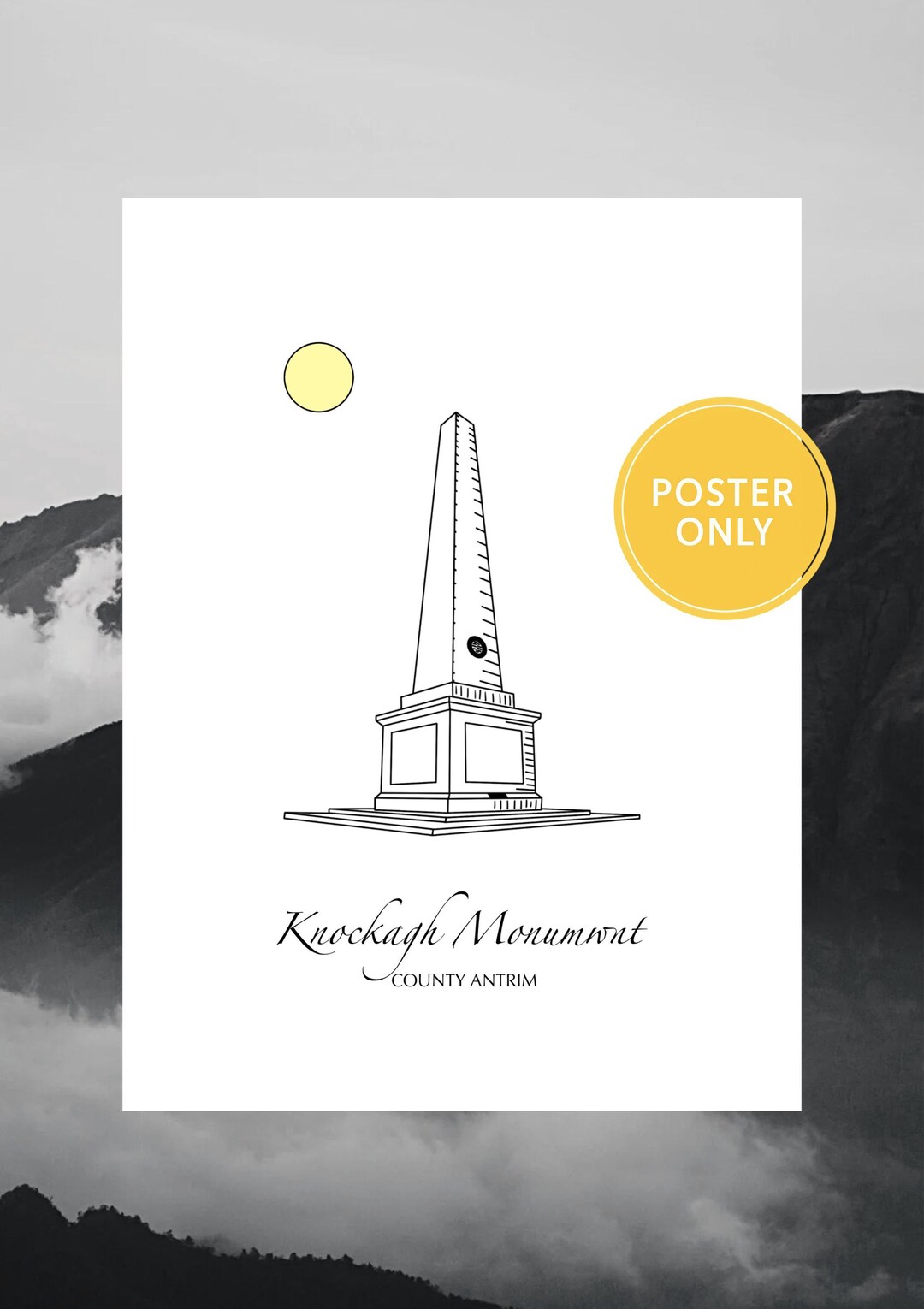 Knockagh Monument - Hand-drawn Irish Digital Art Print L Greenisland ...