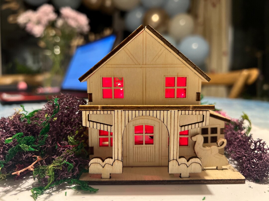 Paint Your Own Wooden House Decorating Set, Mini Model With Light - Etsy