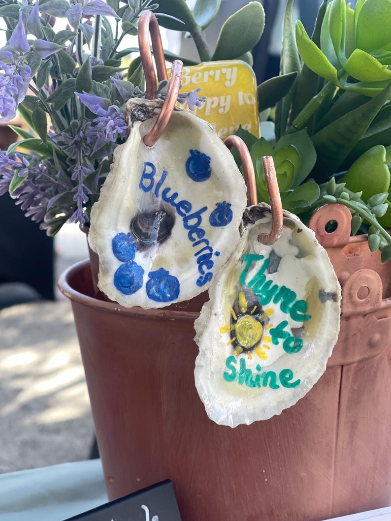 Custom Oyster Shell Plant Labels | Hand-painted Garden Markers ...