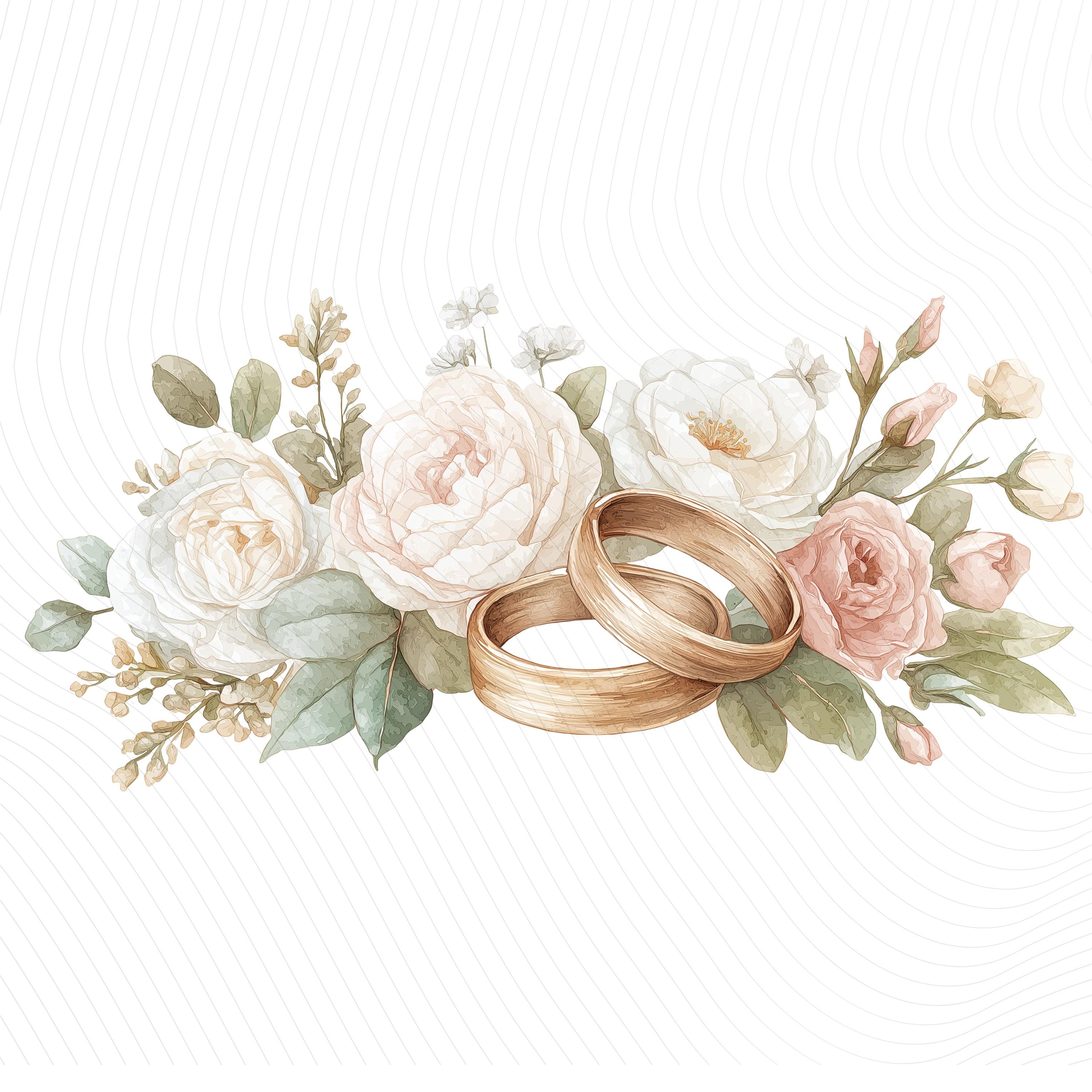 Floral Gold Wedding Rings Clipart: Watercolor Pngs (digital Download ...