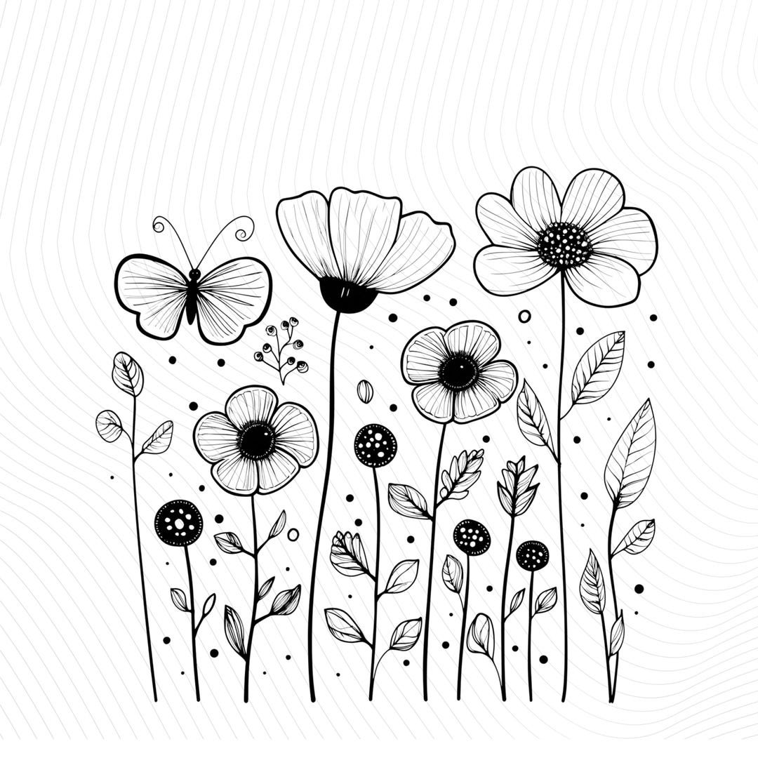 Doodle Flower Clipart, Wildflower Doodle Clipart, Printable Watercolor ...