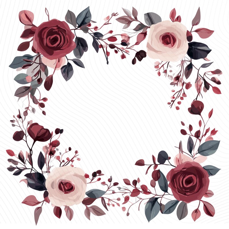 Watercolor Burgundy Blush Floral Clipart, Burgundy Flowers, Floral ...