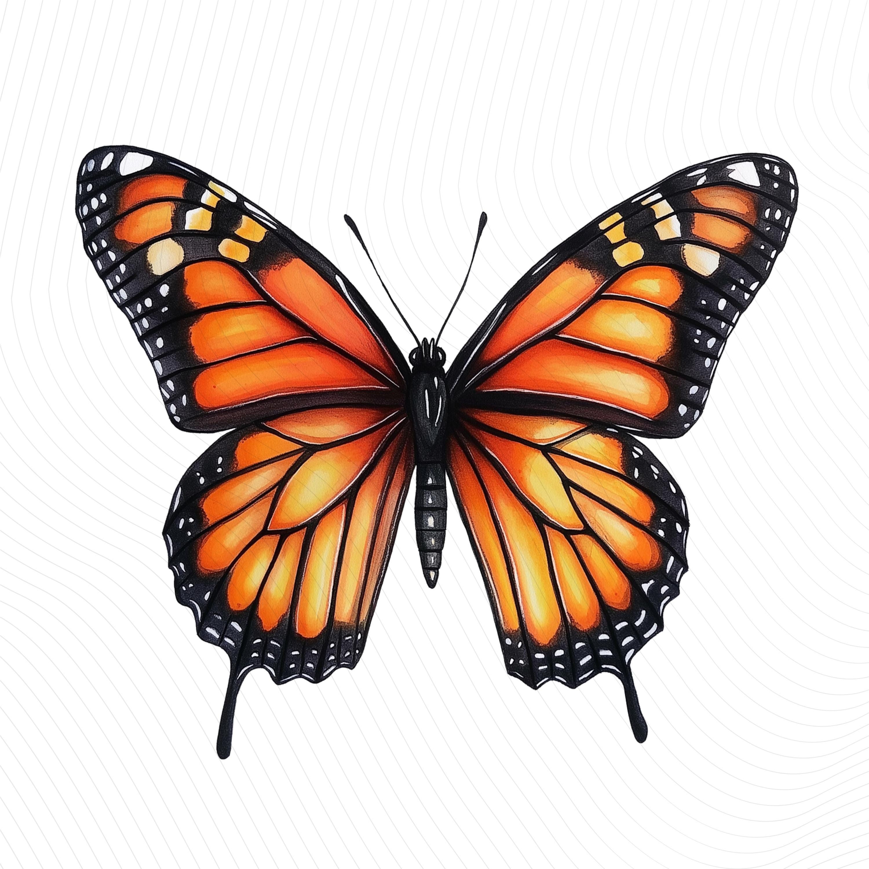 Watercolor Monarch Butterfly Clipart, Floral Butterfly PNG, Printable ...