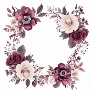 Watercolor Burgundy Blush Floral Clipart, Burgundy Flowers, Floral ...