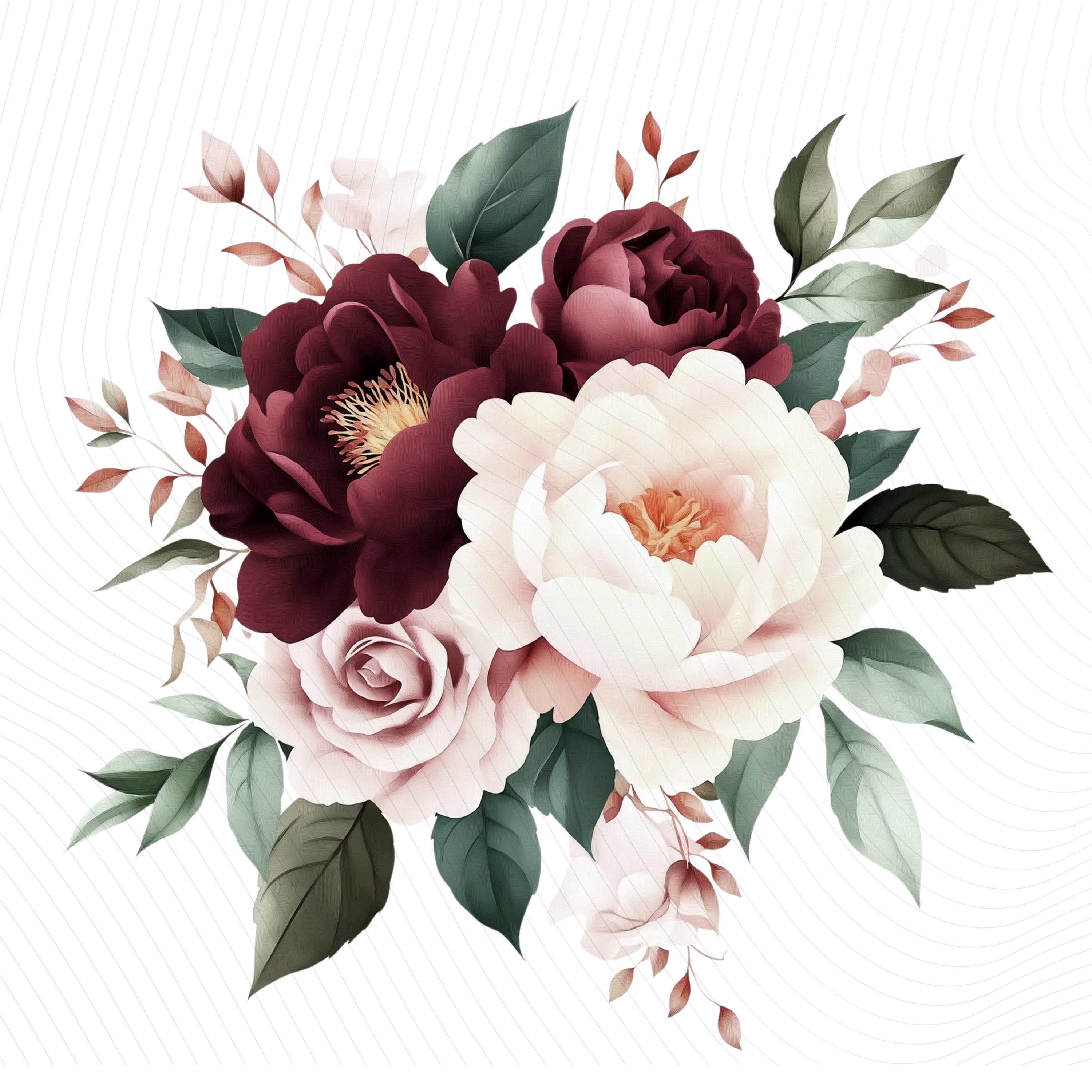 Watercolor Burgundy Floral Bouquet, Burgundy Flowers, Floral Borders ...