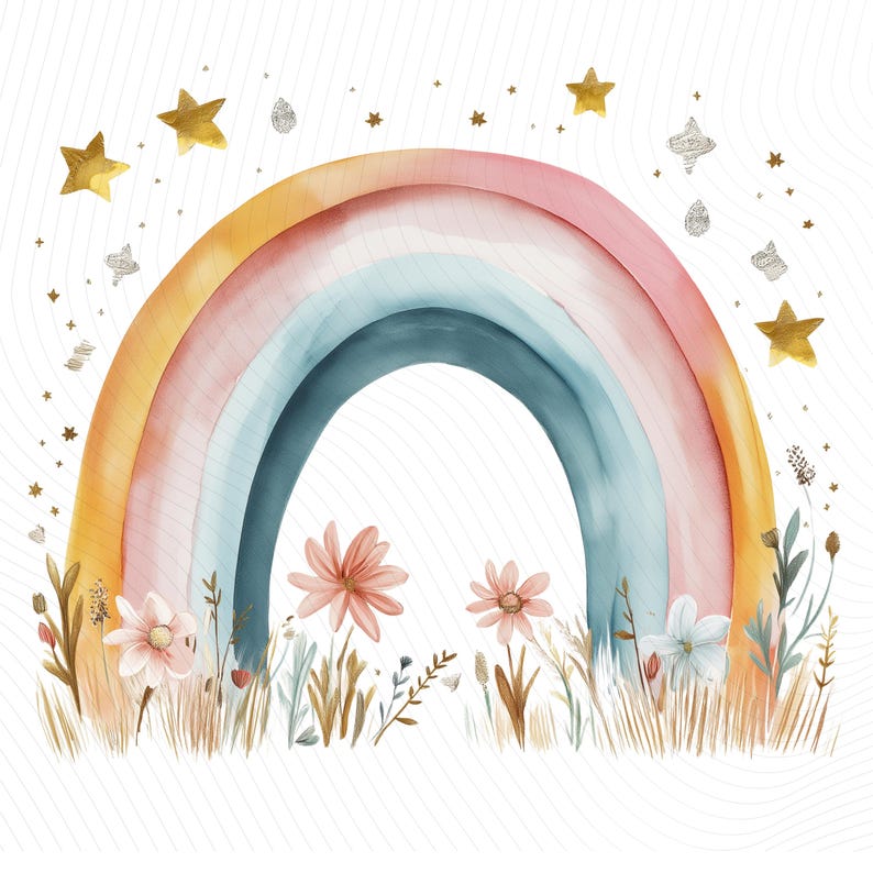 Boho Pastel Rainbow Clipart, Kids Nursery Rainbow Clipart, Digital ...