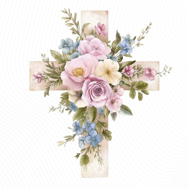 Pastel Boho Floral Cross Clipart, Watercolor Cross Clipart, Printable ...