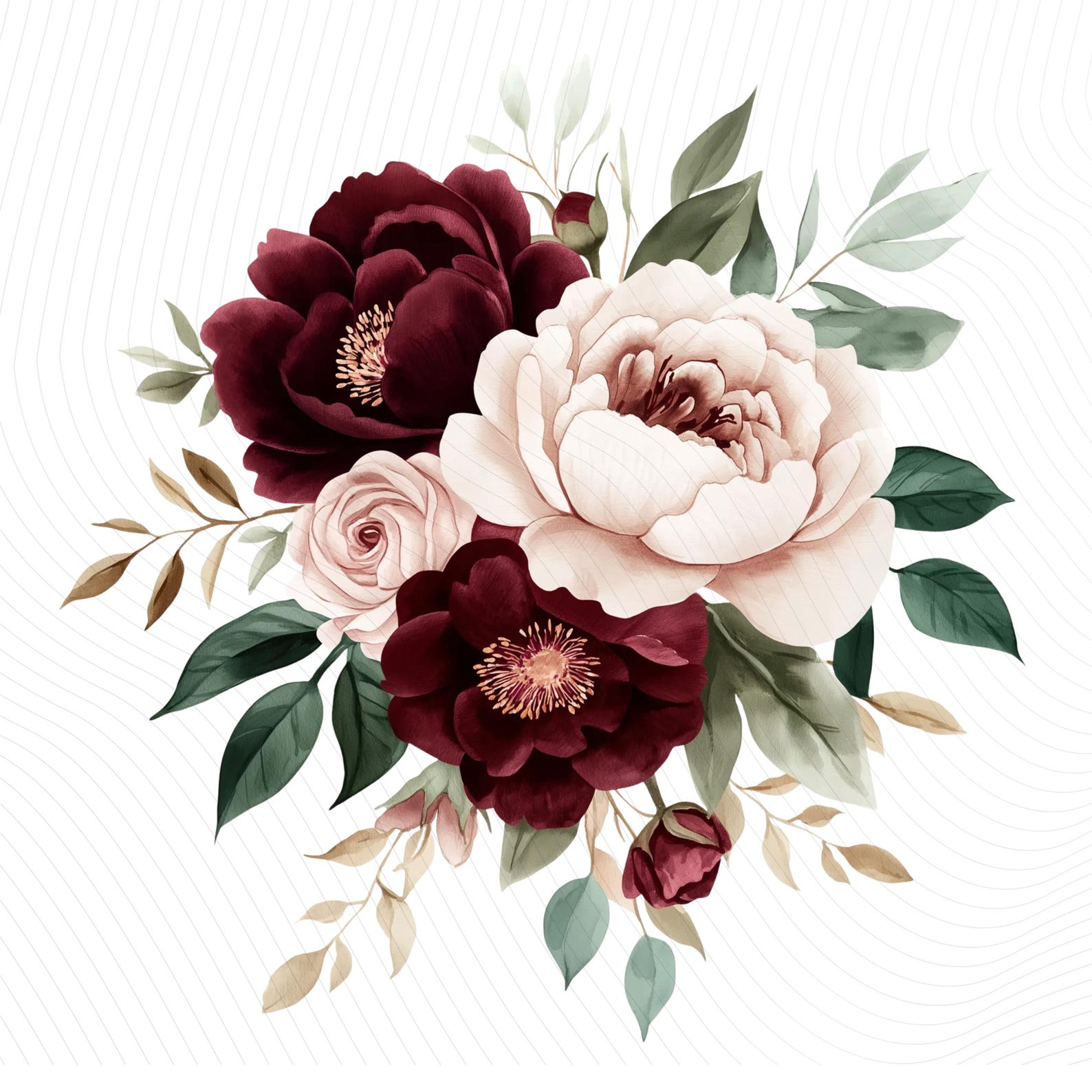 Watercolor Burgundy Floral Bouquet, Burgundy Flowers, Floral Borders ...