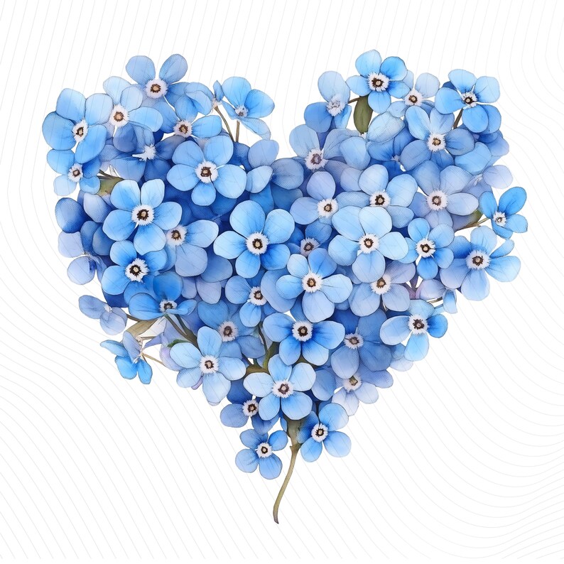 Floral Heart Clipart, Forget Me Not Flowers, Digital Clipart ...