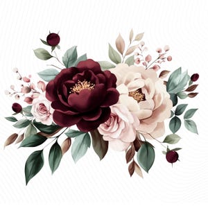 Watercolor Burgundy Floral Bouquet, Burgundy Flowers, Floral Borders ...