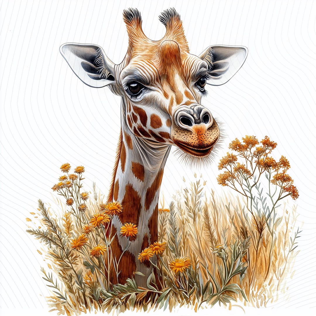 Giraffe Head Clipart, Safari Animal Clipart, Printable Watercolor ...
