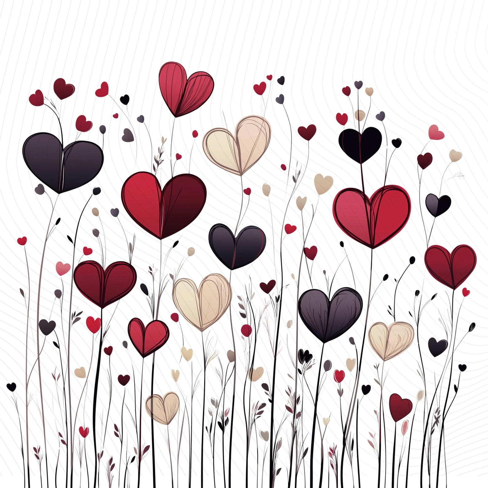 Valentines Day Hearts Clipart, Field of Hearts Clipart, Printable ...