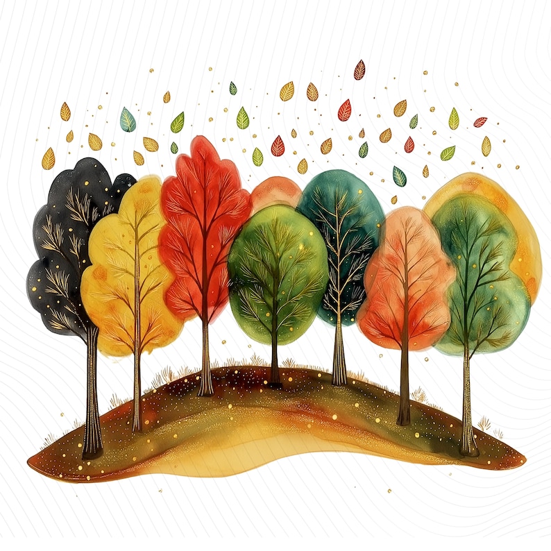 Autumn Tree Clipart, Gold Autumn Trees, Printable Watercolor Clipart ...