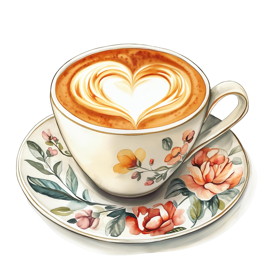 Watercolor Coffee Clipart, Romantic Coffee, Latte Clipart, Paper Craft ...