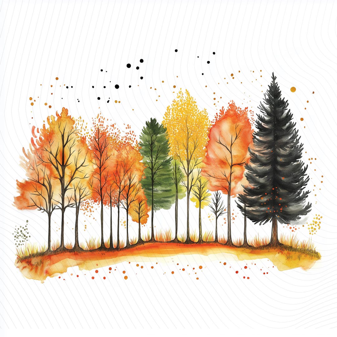 Autumn Tree Clipart, Gold Autumn Trees, Printable Watercolor Clipart ...