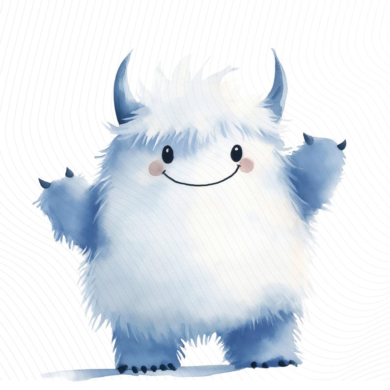 Baby Yeti Clipart Bundle, Watercolor Monster PNG, Printable Watercolor ...