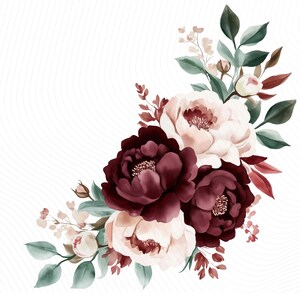 Watercolor Burgundy Floral Bouquet, Burgundy Flowers, Floral Borders ...