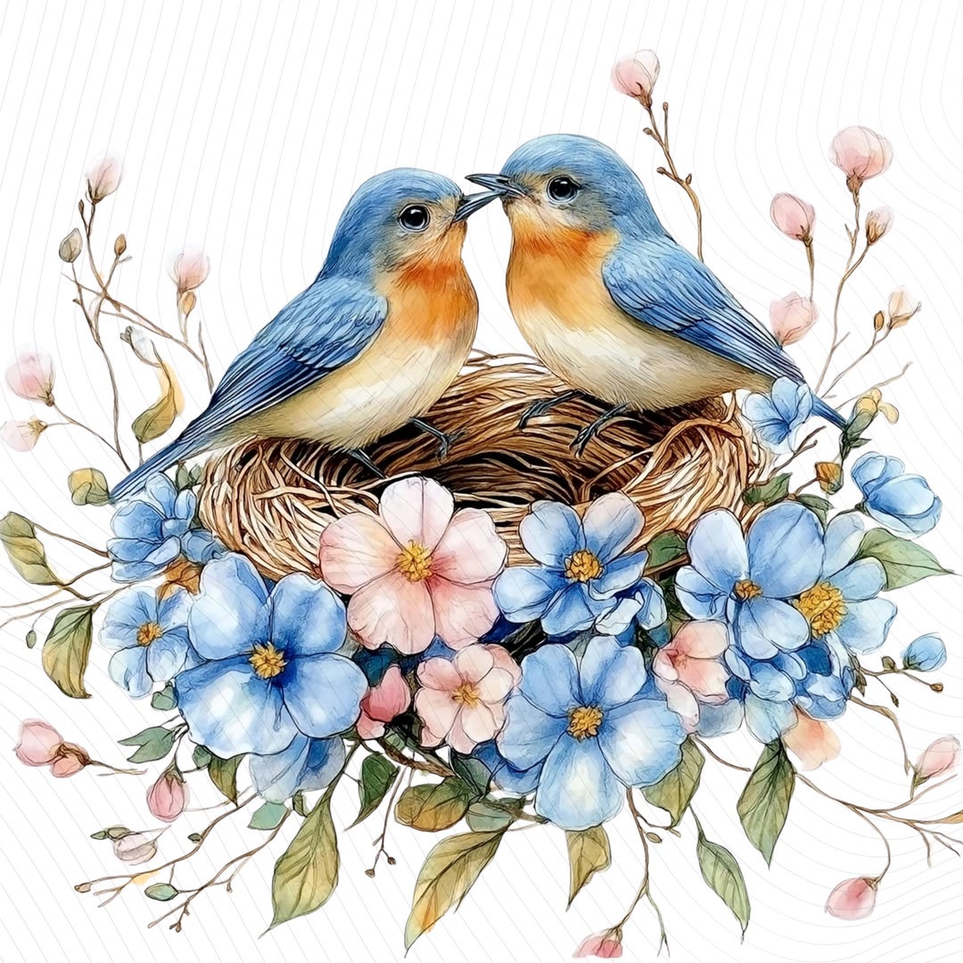 Spring Bird Clipart, Blue Bird Clipart, Printable Watercolor Clipart ...