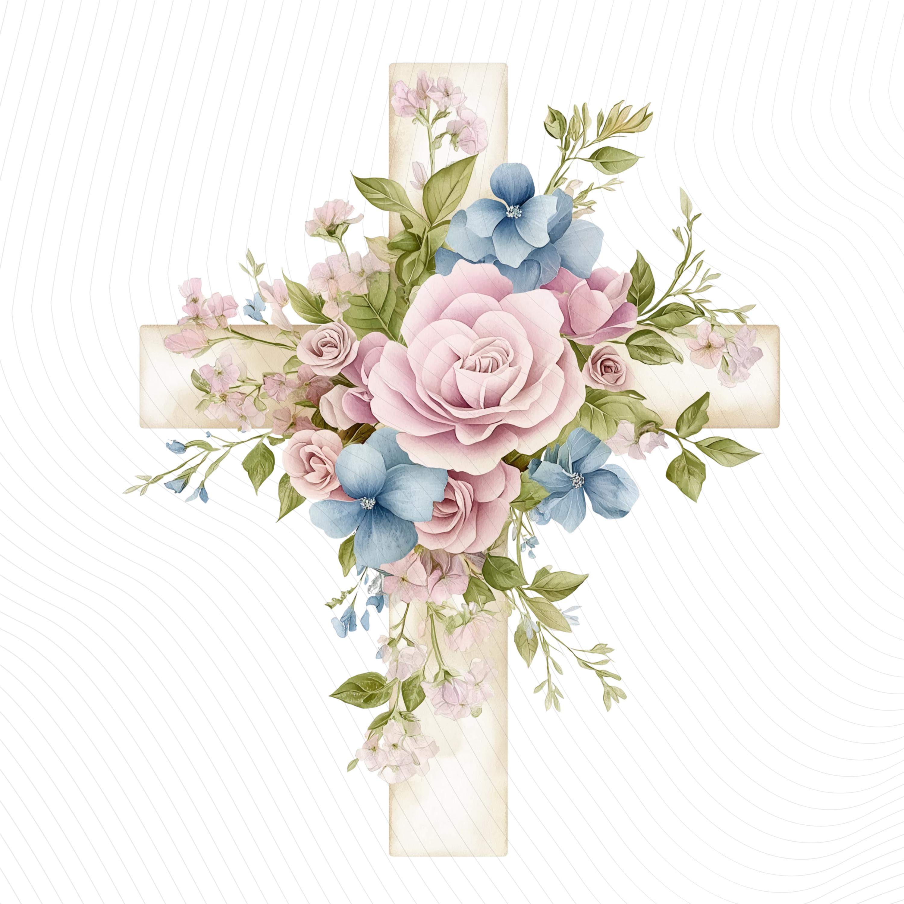 Pastel Boho Floral Cross Clipart, Watercolor Cross Clipart, Printable ...