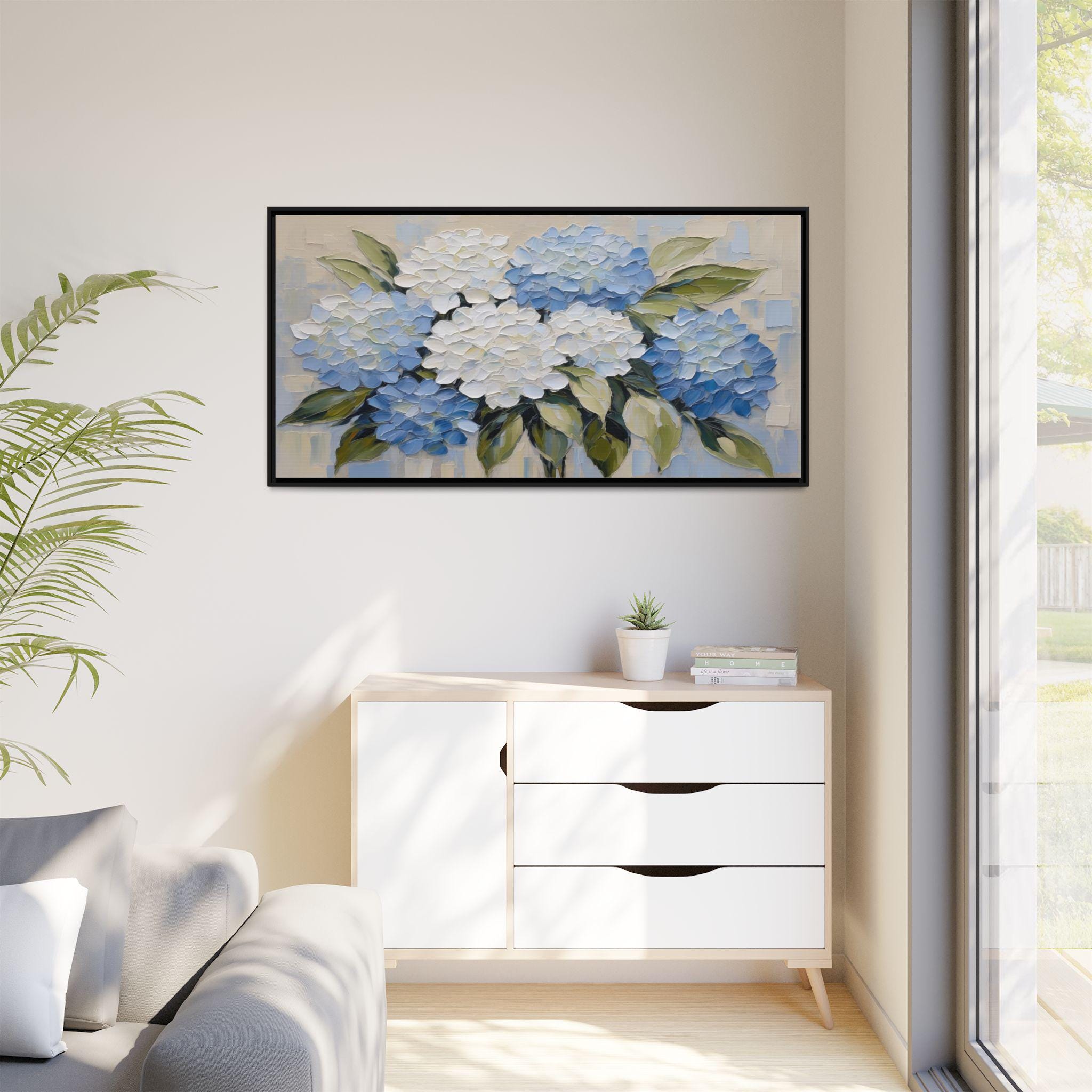 Hydrangeas Oil Painting – Floral Canvas Art, Original White & Blue ...