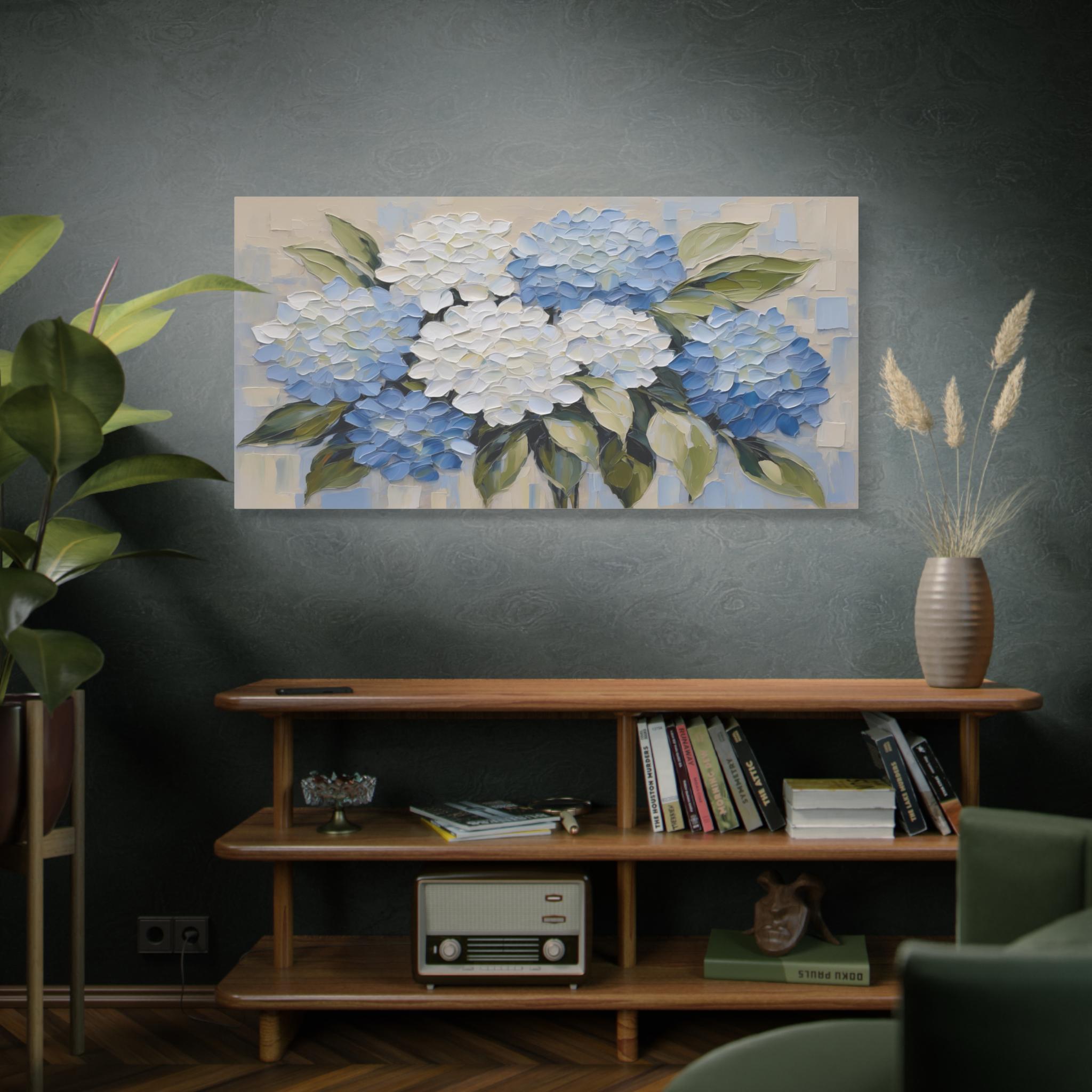 Hydrangeas Oil Painting – Floral Canvas Art, Original White & Blue ...