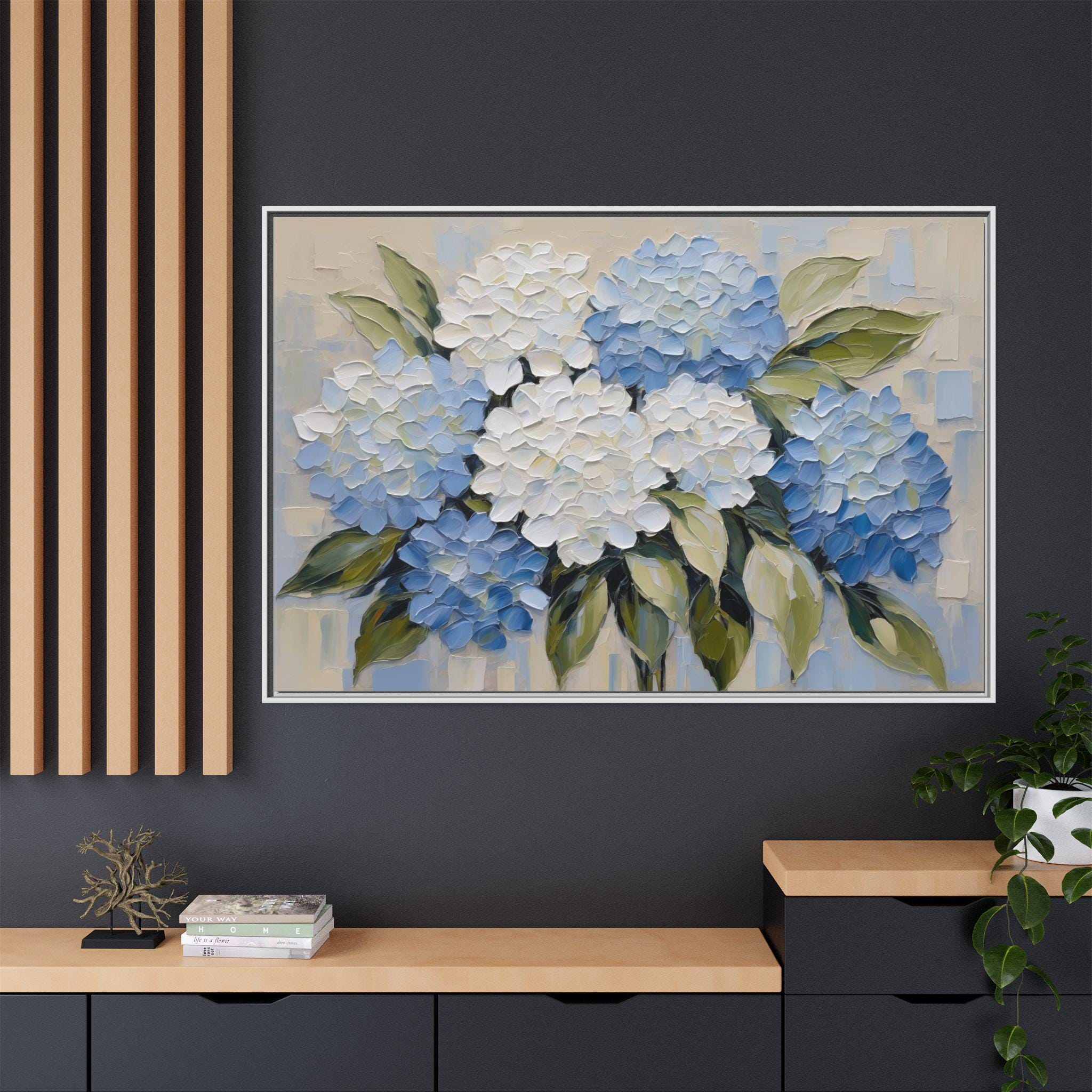 Hydrangeas Oil Painting – Floral Canvas Art, Original White & Blue ...